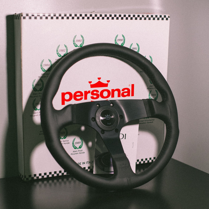 PERSONAL Fitti Corsa 350mm Steering Wheel (Black Leather / Black Stitc ...